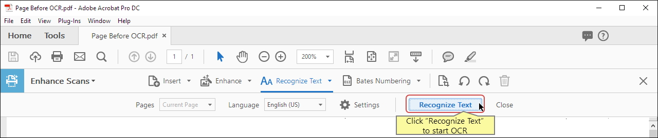 Recognize Text in Scanned PDF Documents